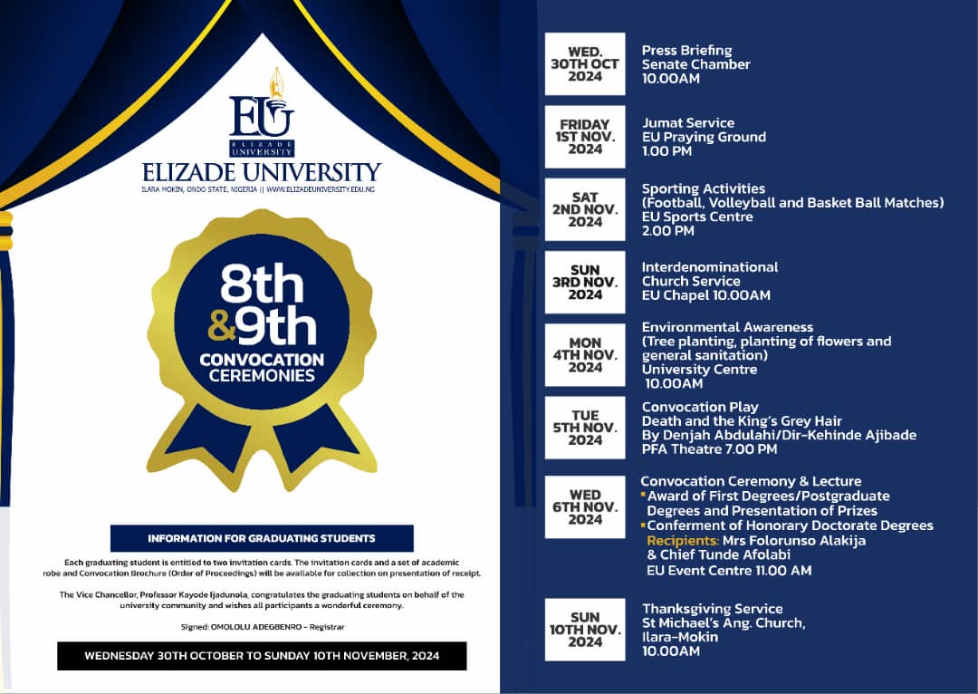 Elizade University holds 8th & 9th Convocation Ceremonies, Celebrates ...